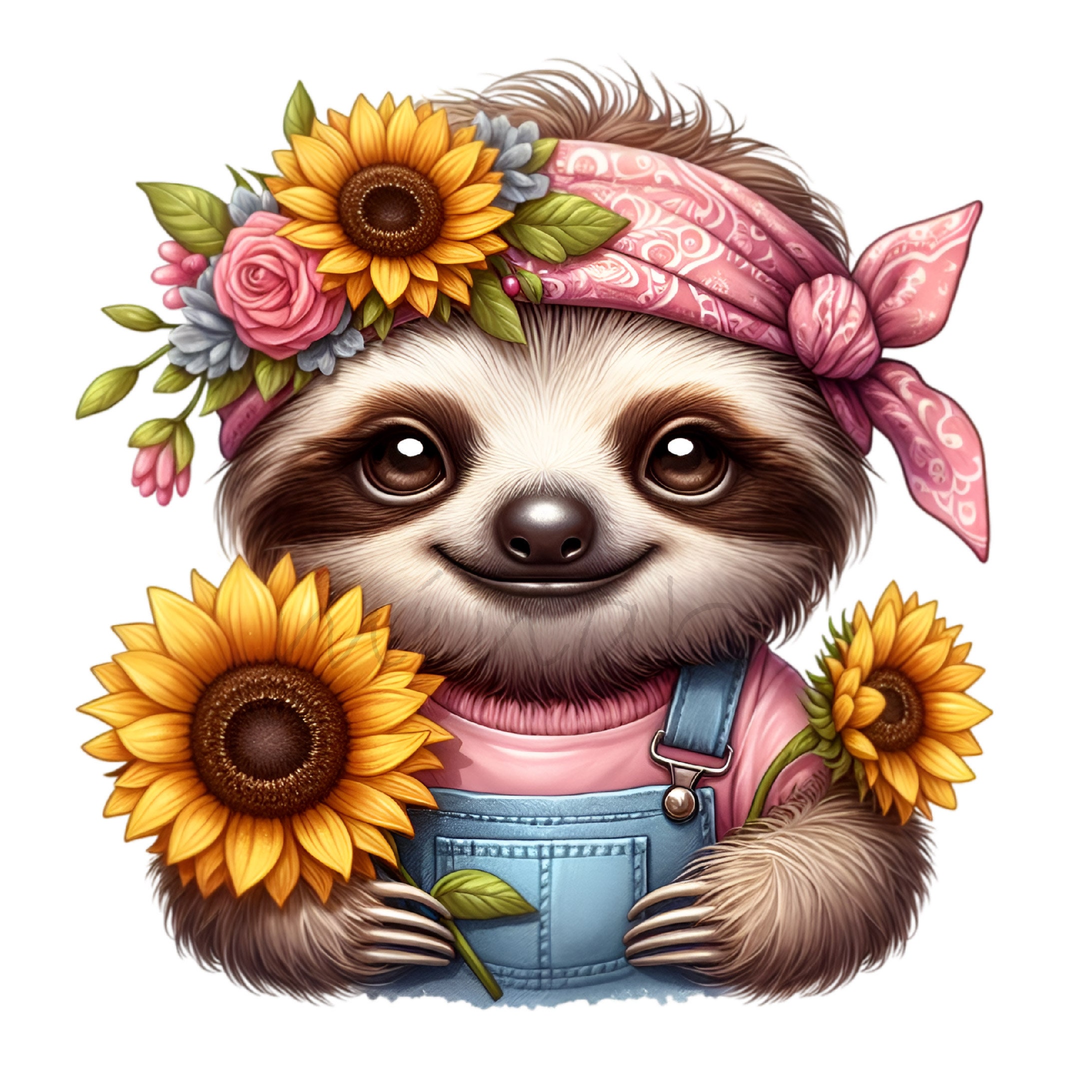 15 PNG Sloth Clipart – Sunflower Animal Art With Floral Crown for ...