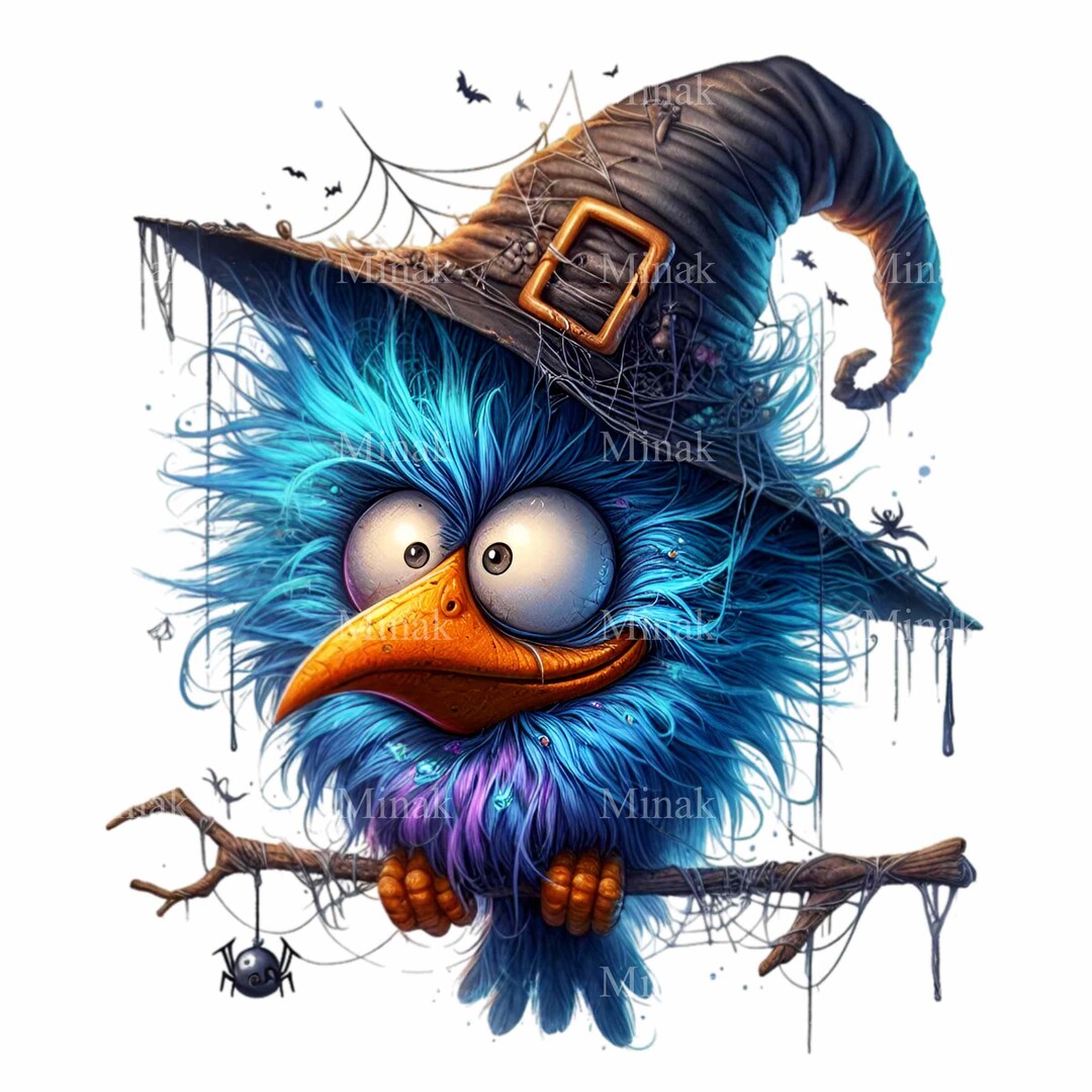 12 Blue Fluffy Bird PNG Clipart - Halloween Witch Bird With Hat ...