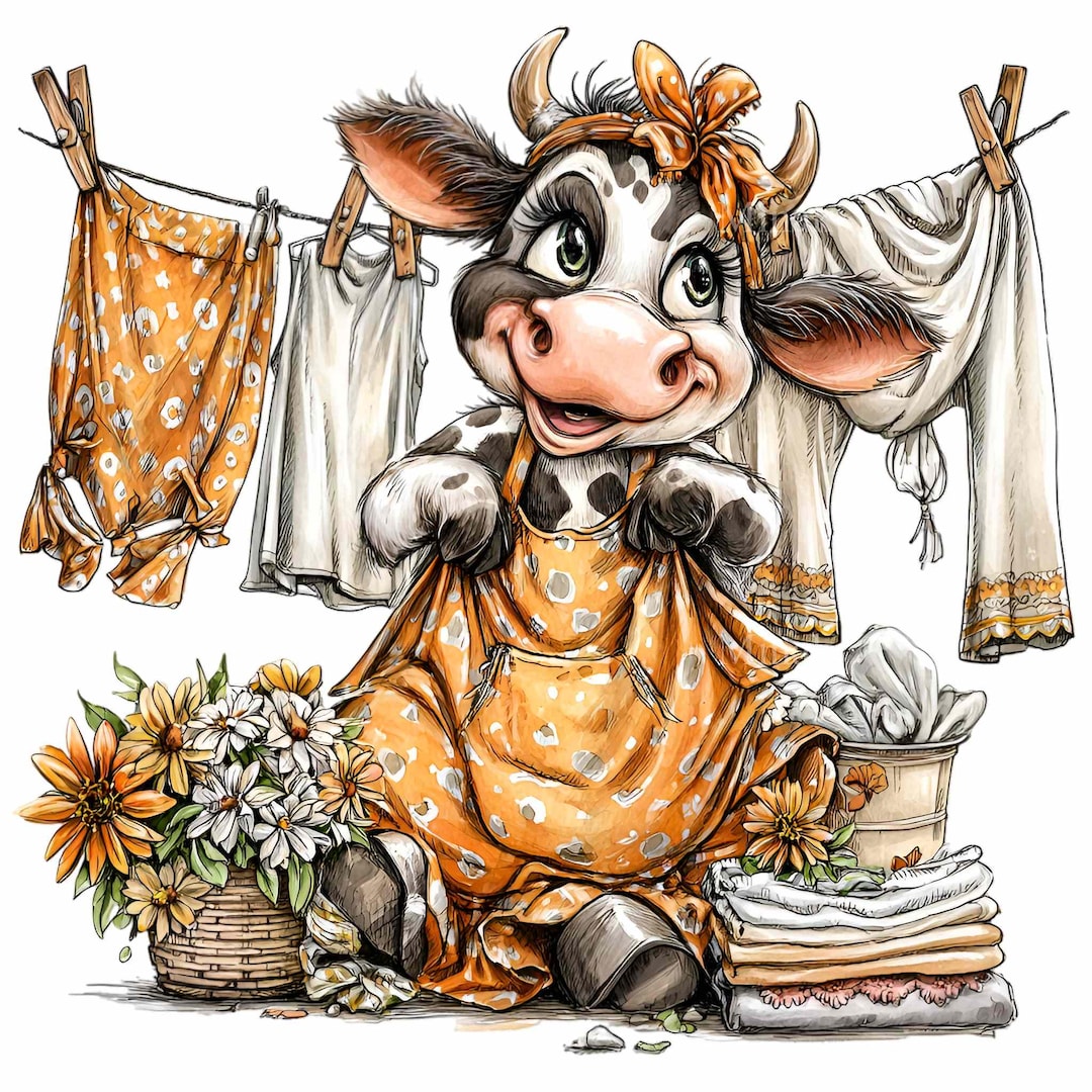 15 PNG Laundry Cow Clipart – Cute Cow Mom PNG – Farmhouse Animal Art ...