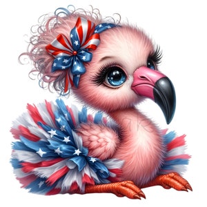 12 Patriotic Flamingo PNG Clipart With Usa-themed Bow and Feathers ...