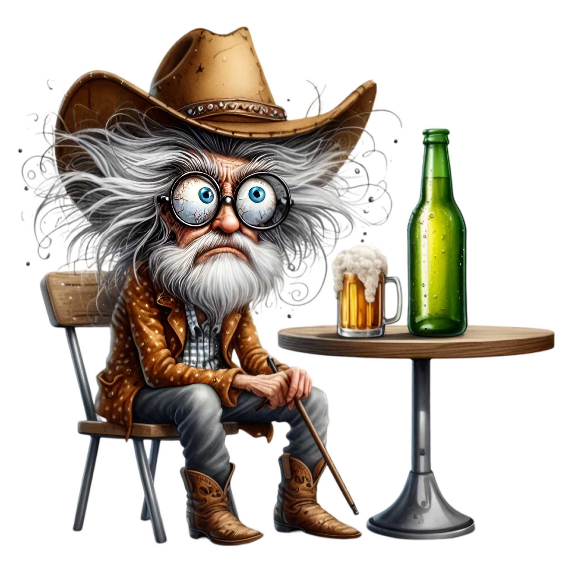 12 PNG Old Cowboy Clipart – Funny Western Grandpa Illustration, Beer ...