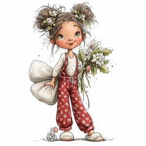 16 PNG Christmas Fairy Clipart – Cute Pajama Girl Illustration ...