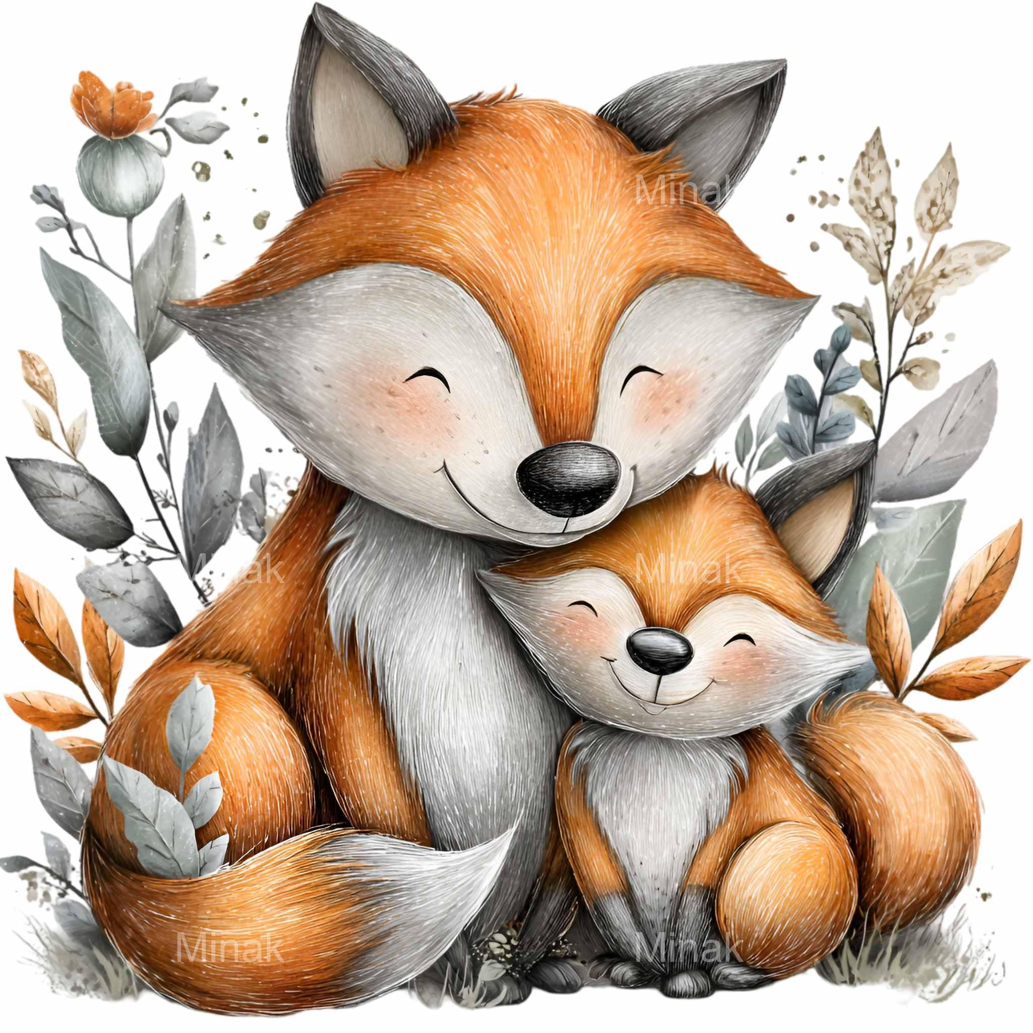 14 PNG Familie Clipart - Mama und Baby Fuchs digitaler Download für ...