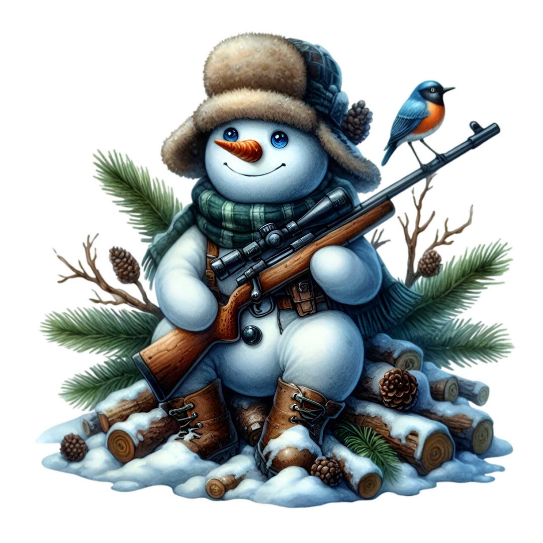 Hunter Snowman Clipart, 15 Winter Snowman With Rifle PNG, Rustic ...