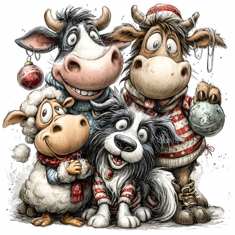 11 PNG Farm Animal Christmas Clipart – Festive Cow Dog Sheep PNG ...