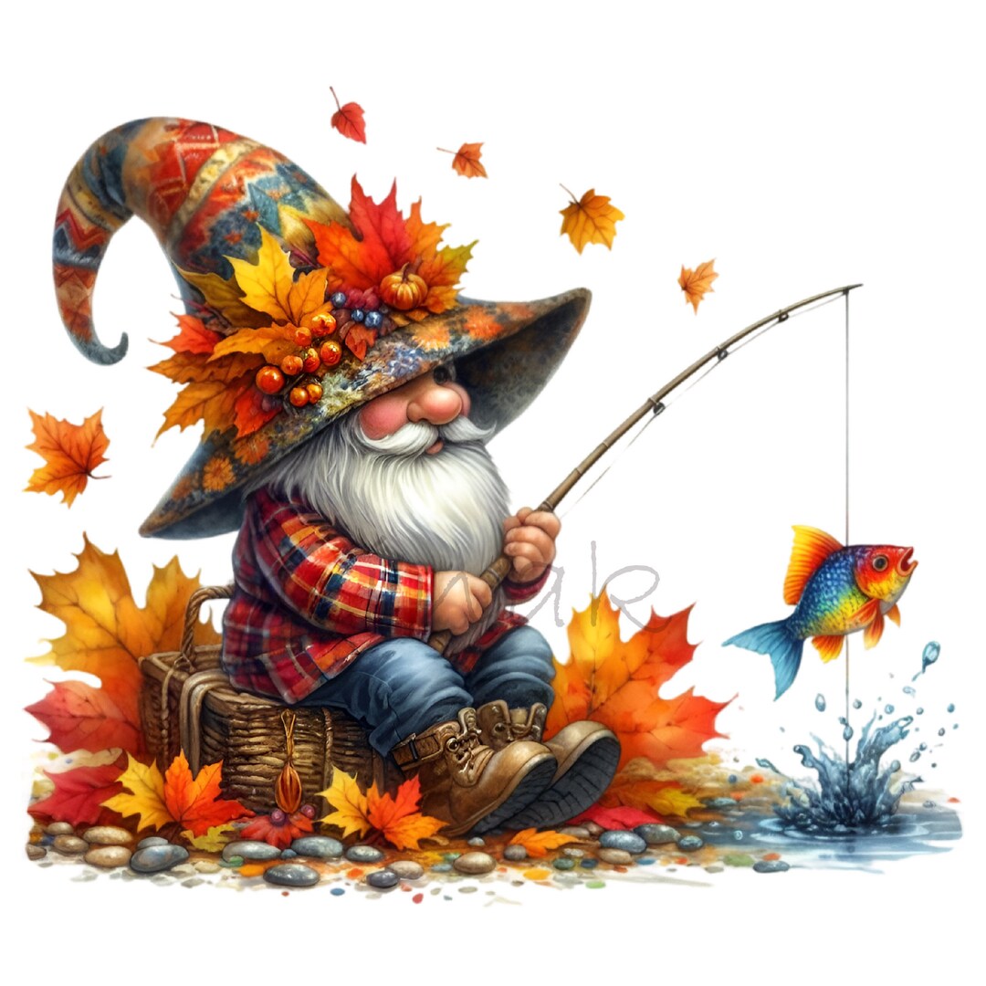12 PNG Autumn Fishing Gnome Clipart – Fall Gnome With Fish, Plaid Shirt ...