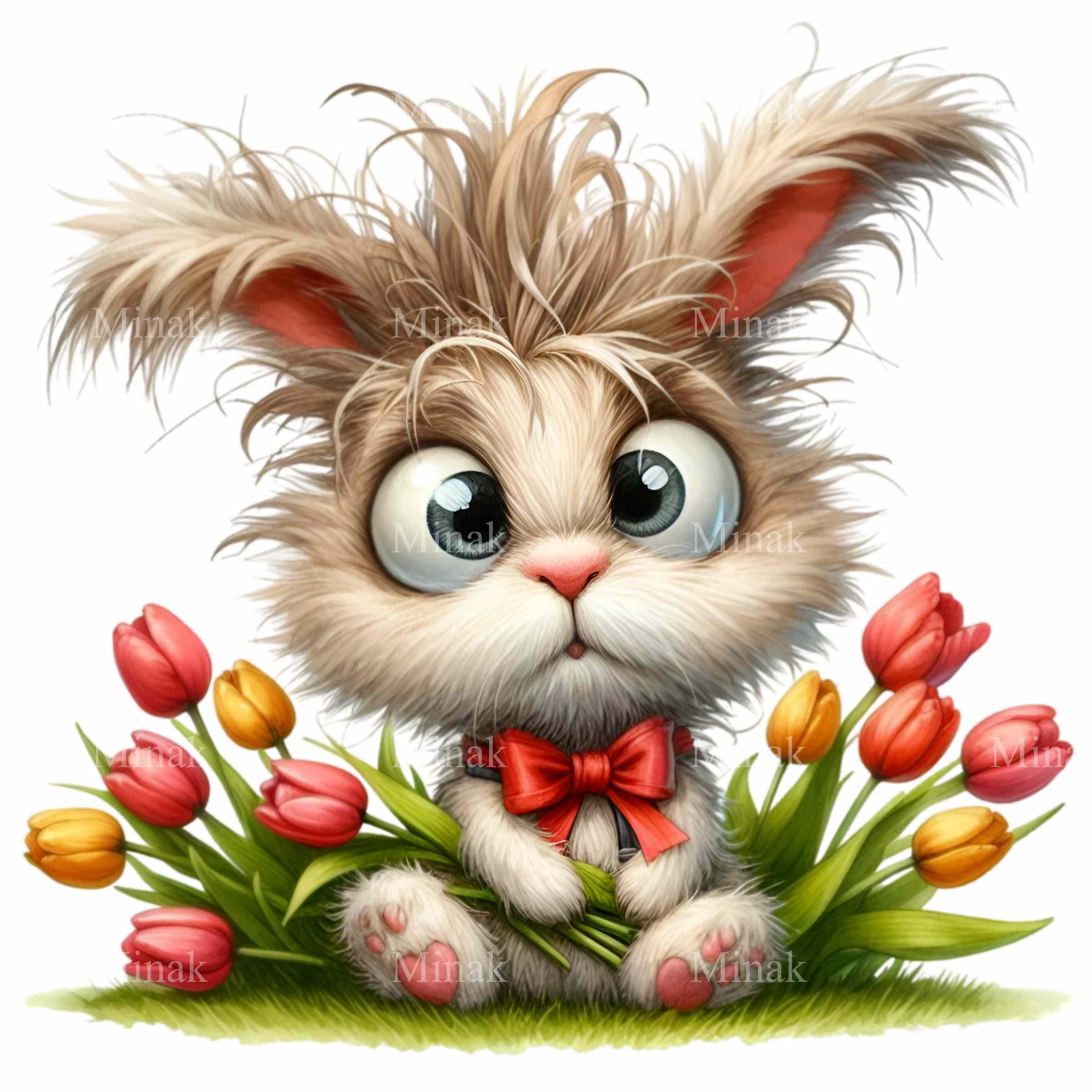 12 PNG Spring Bunny Clipart – Cute Fluffy Rabbit With Tulips – Easter ...