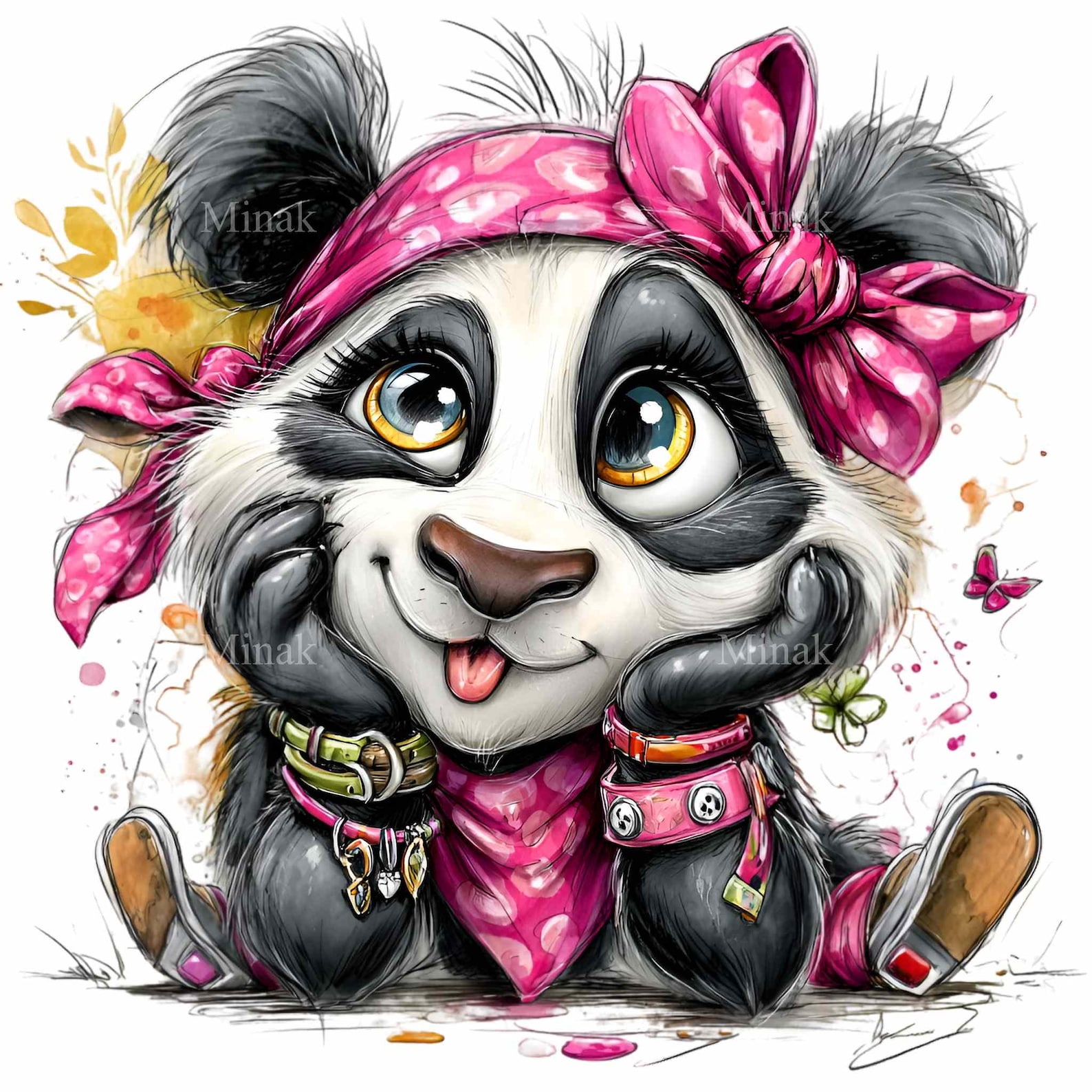 14 PNG Girly Panda Art – Cute Panda PNG Clipart – Pink Scarf Animal for ...