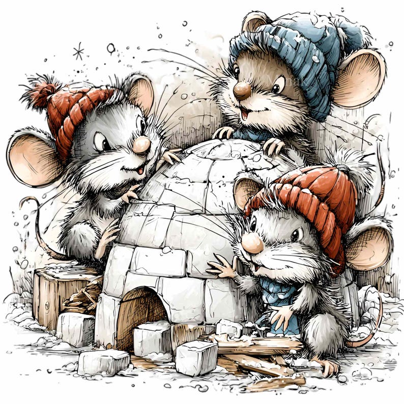 14 PNG Winter Mice Clipart – Watercolor Animal PNG – Cute Mouse ...