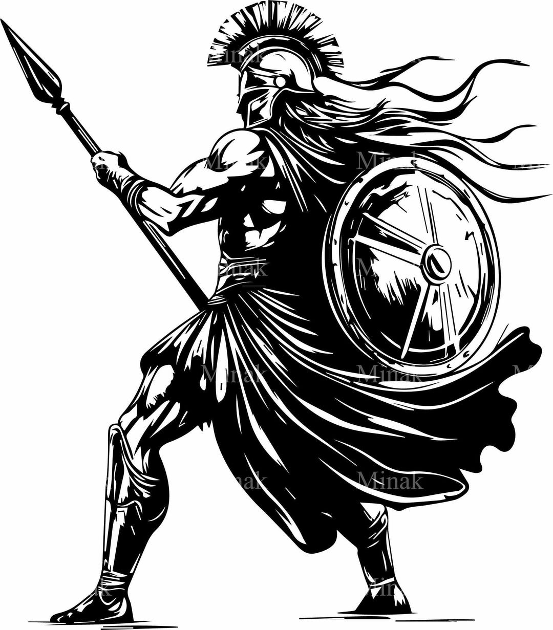 4 Spartan Warrior SVG Cut File - Fierce Greek Soldier With Spear and ...