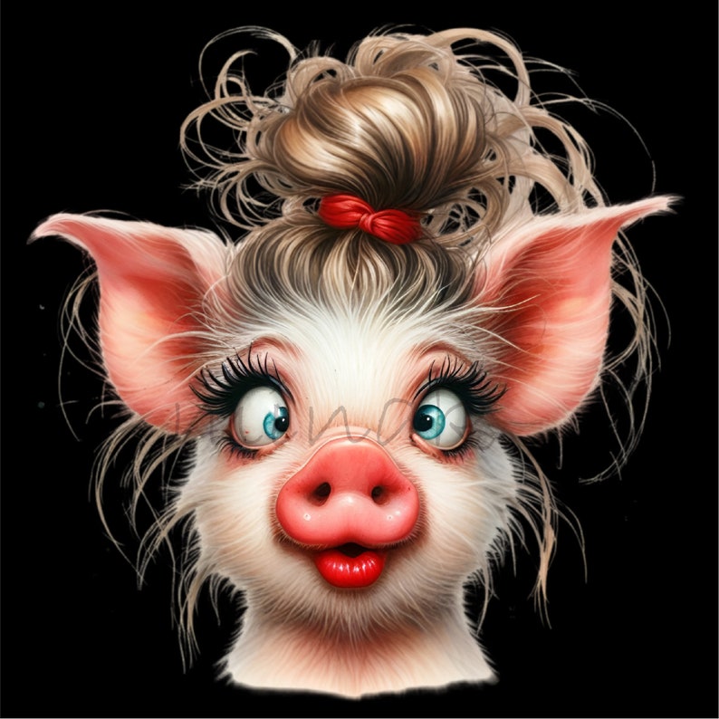 14 PNG Pig Clipart – Girly Pig Illustration With Bow and Messy Hair ...