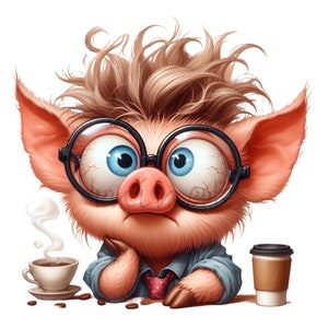 Funny Pig Drinking Coffee 12 PNG Comics Quirky Animal Cartoon ...