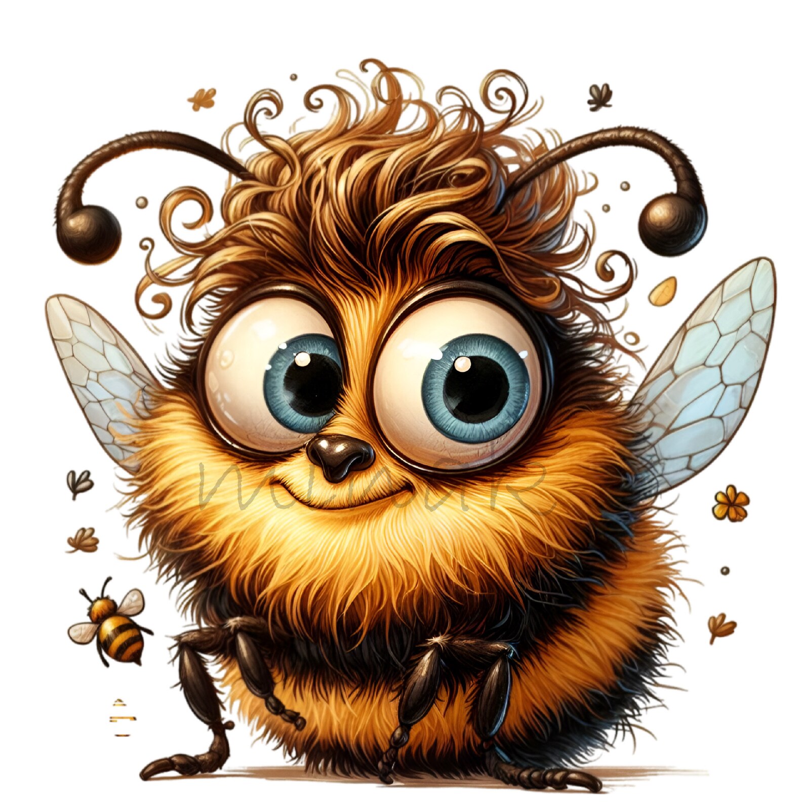 10 Cute Bee PNG Clipart, Fluffy Bee With Big Eyes and Messy Hair Bun ...