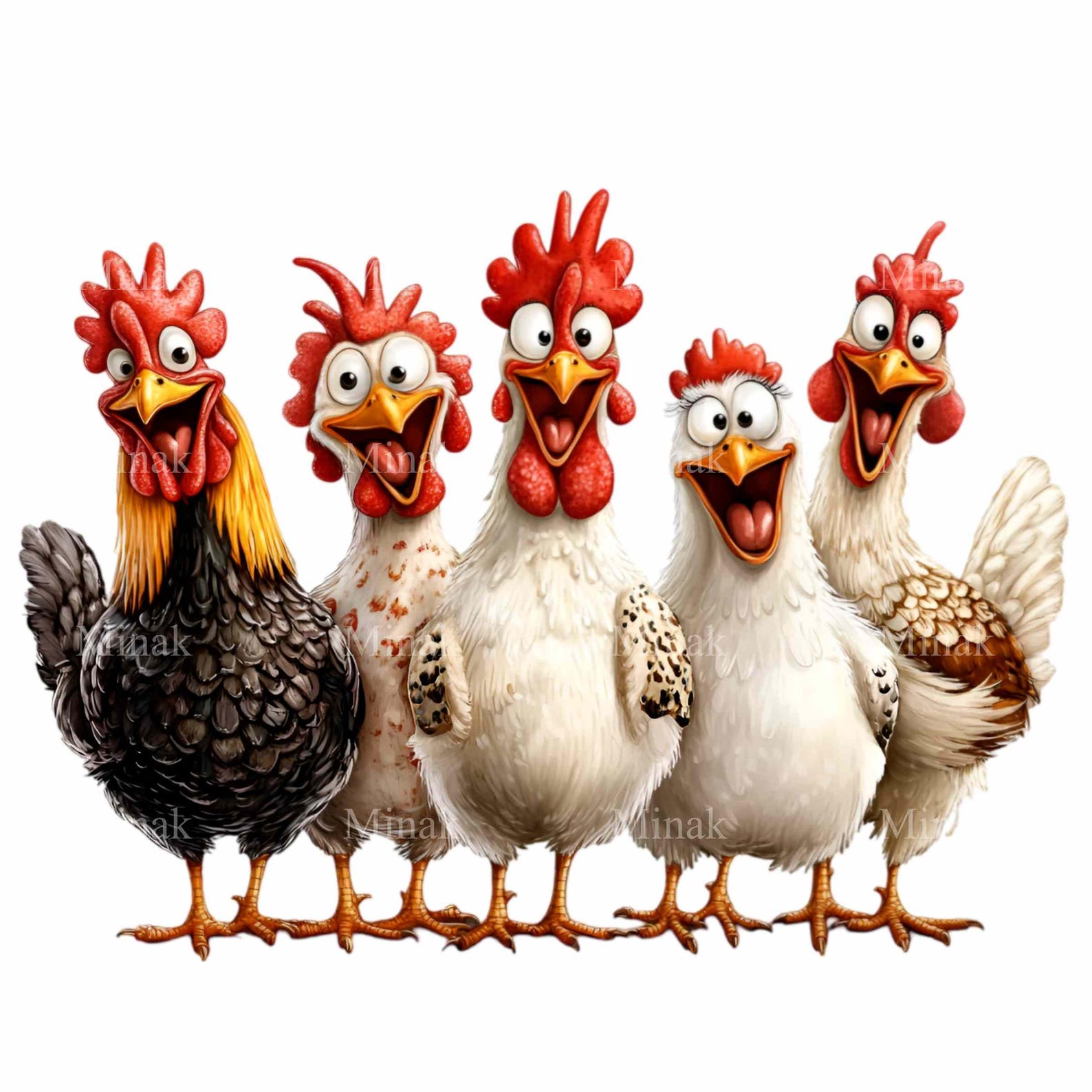 12 Funny Chickens Group PNG Clipart - Quirky Cartoon Farm Animals for ...