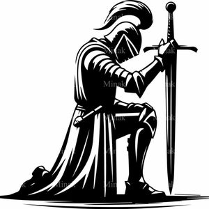 6 SVG Praying Knight SVG Cut File – Warrior in Armor Silhouette ...