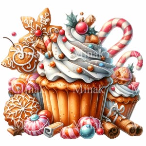 12 PNG Christmas Cupcake Clipart – Holiday Candy Cane Dessert ...