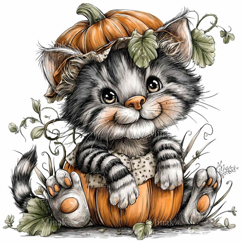 10 PNG Pumpkin Kitten – Fall Cat PNG – Cute Autumn Clipart for Kids ...