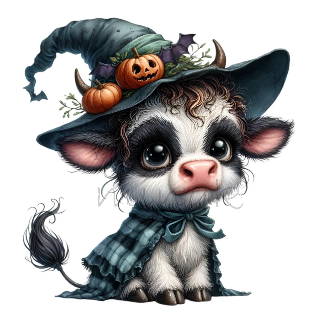 Halloween Cow PNG Clipart With Witch Hat, Pumpkins, and Cape 10 Files ...