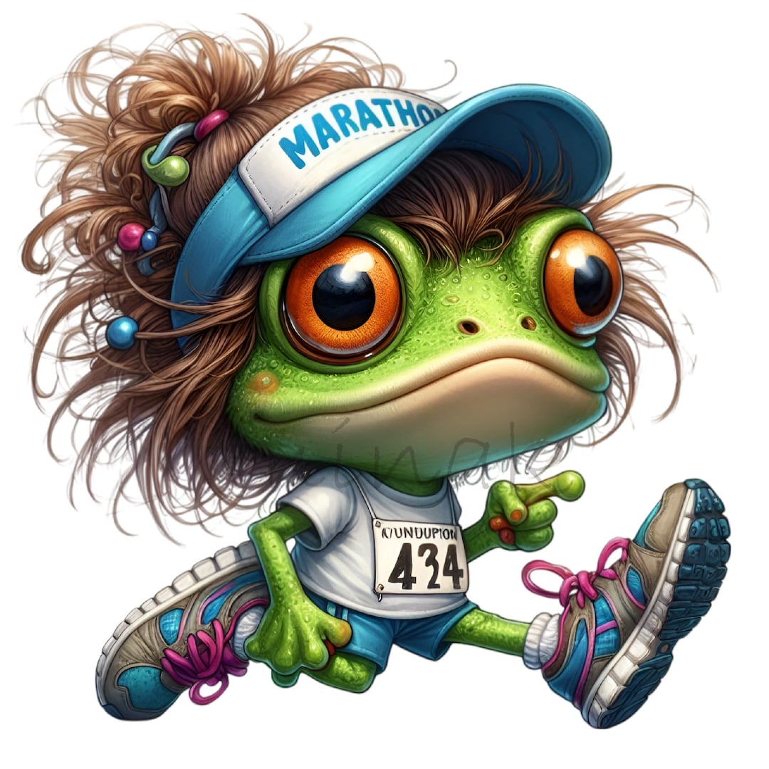 Funny Frog Marathon Runner With Sport Shoe, 12 PNG Graphics Cartoon ...