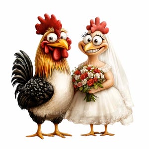 12 Wedding Chickens PNG Clipart - Funny Bride and Groom Illustration ...