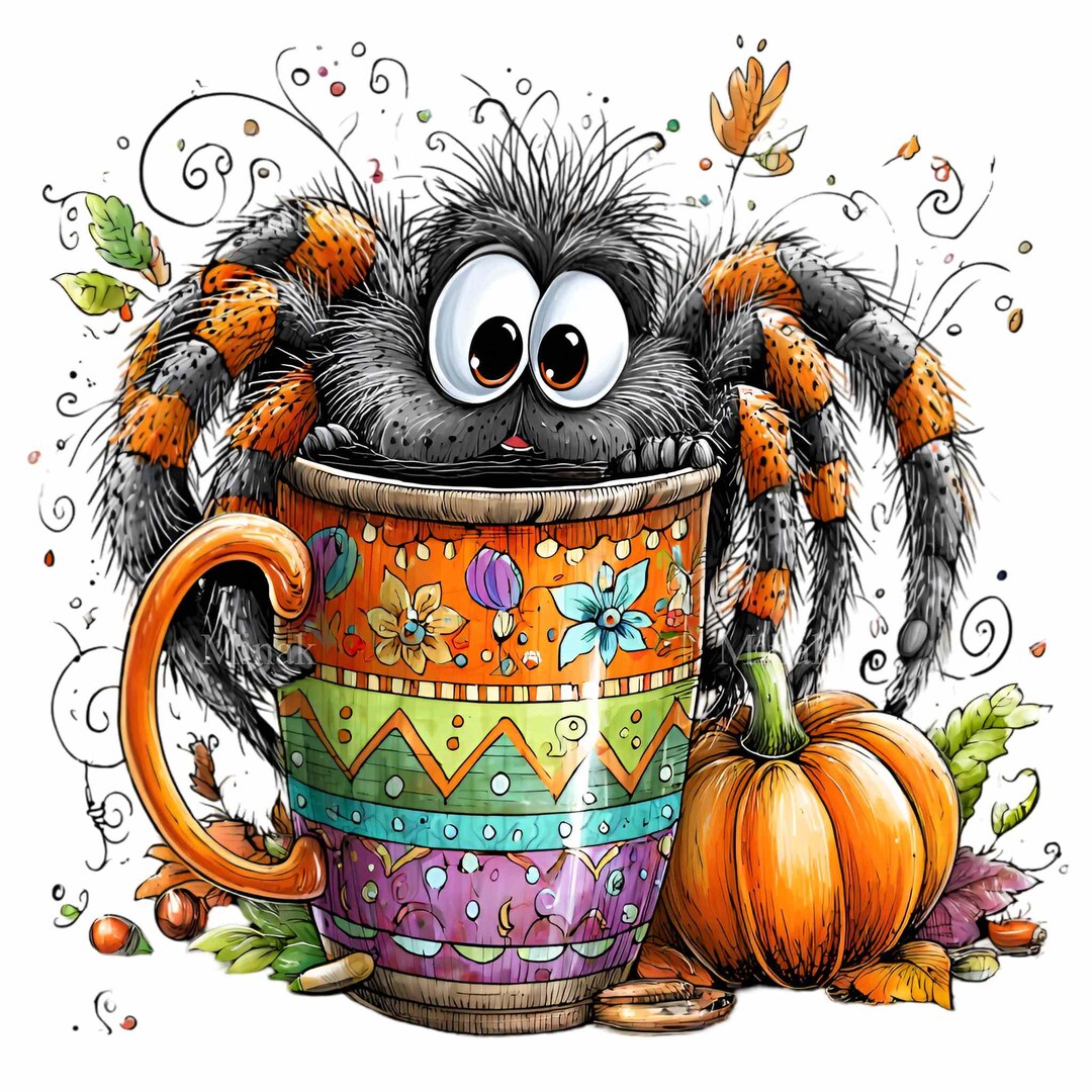 15 PNG Funny Spider Clipart – Autumn Bug in Colorful Mug PNG – Fall ...