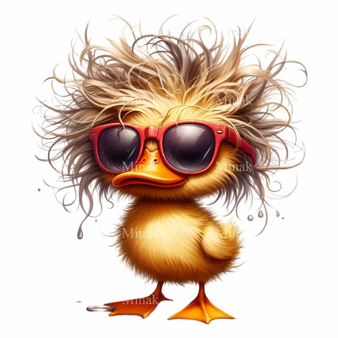 Cute Curly-haired Duck Clipart With Sunglasses, 12 Funny Cartoon Animal ...
