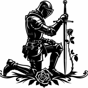 6 SVG Knight With Rose SVG Cut File – Romantic Warrior Kneeling Art ...