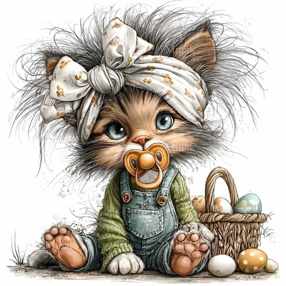 12 PNG Baby Kitten Pacifier Clipart, Cat With Headband Eggs Basket ...
