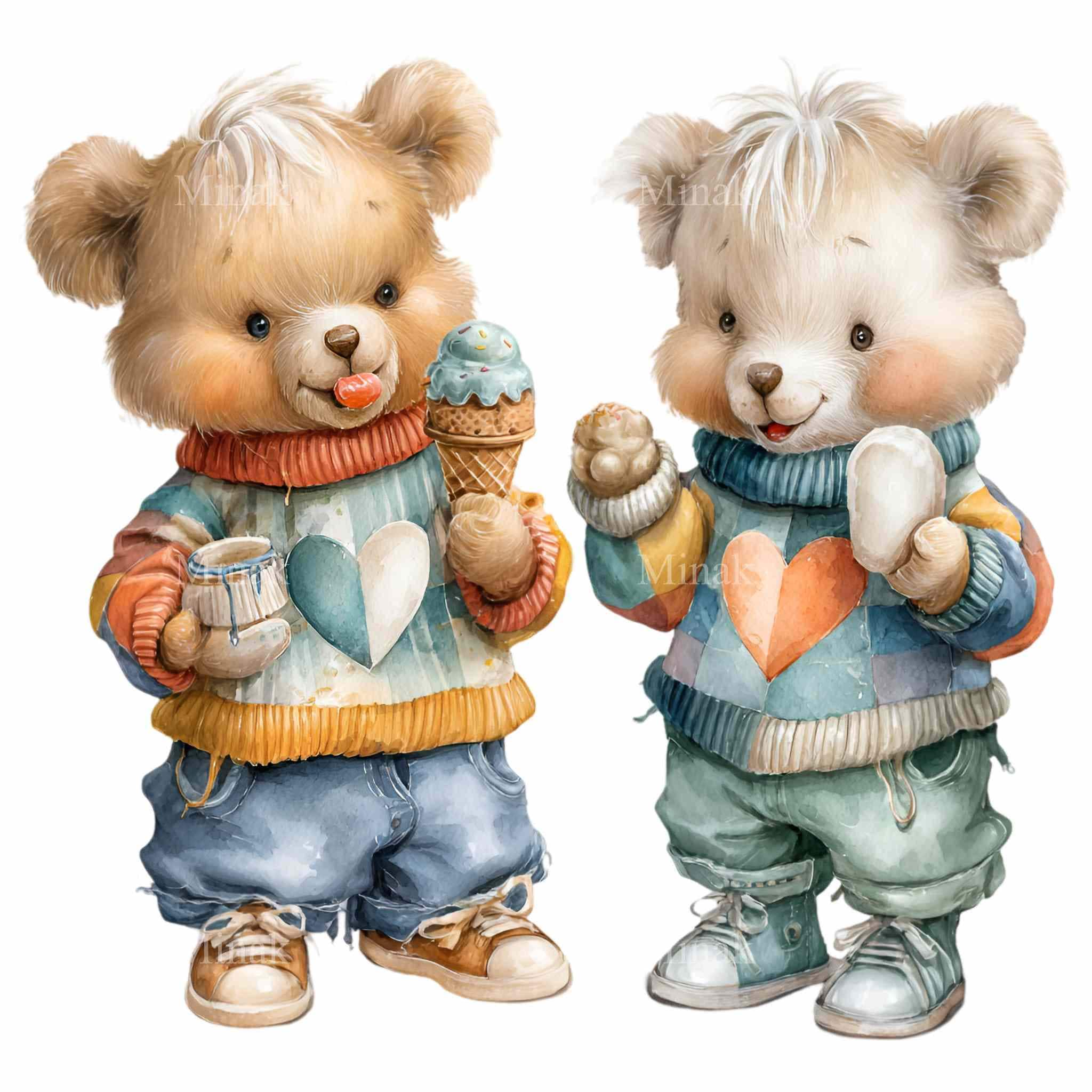 16 PNG Ice Cream Bears – Dessert Animal Clipart, Pair Kids Party Decor ...