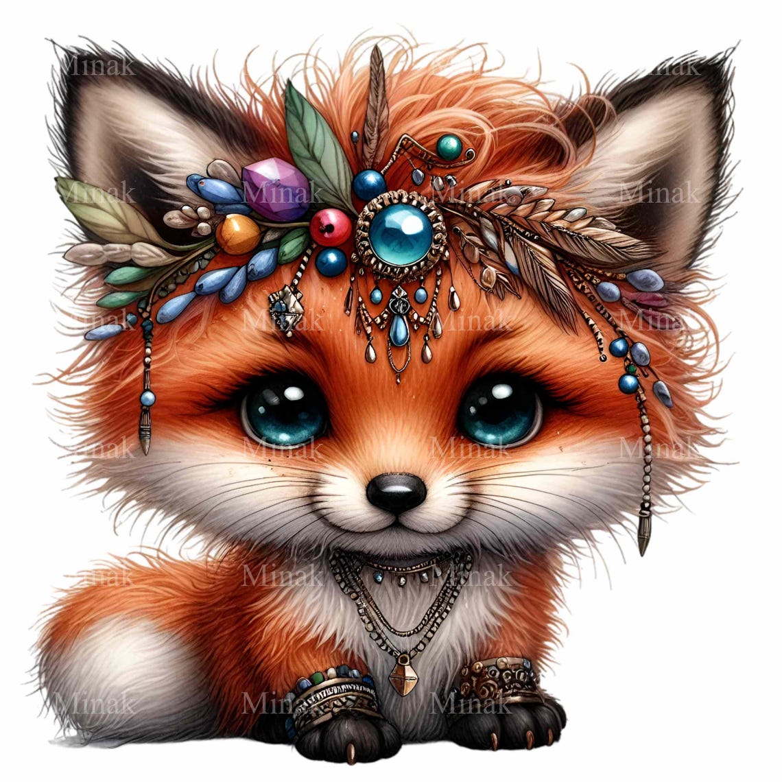 11 PNG Jeweled Fox Clipart, Beaded Tribal Animal Illustration - Etsy