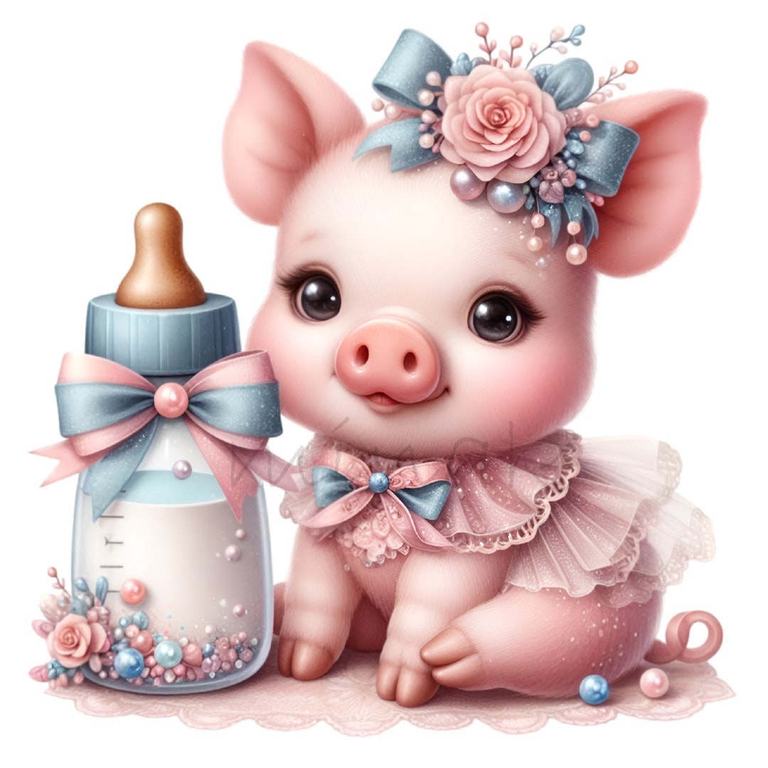 Baby Bottle Clipart, Pig Clip Art, 10 PNG Baby Shower Newborn, Mother's ...