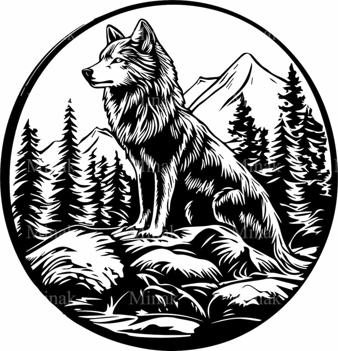 4 Majestic Wolf SVG, Wild Forest Scene Cut File, Mountain Wildlife ...