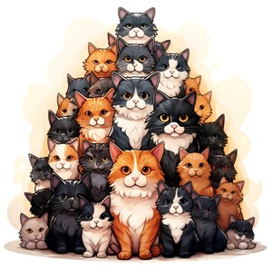 Cute Cats Clipart, 15 Adorable Cat Pyramid PNG, Kawaii Cat Illustration ...
