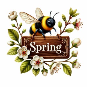 12 Spring Bee PNG Clipart, Cute Bumblebee With Flowers, Whimsical ...