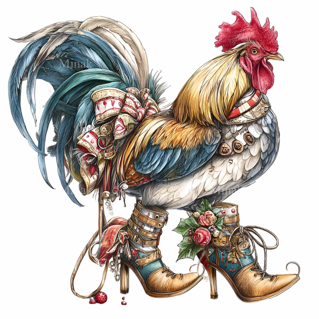 15 PNG Fashion Rooster Clipart – Dressed Chicken PNG in Boots – Quirky ...