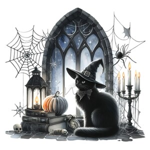 Spooky Halloween Cat Clipart PNG 12 Gothic Black Kitten Illustration ...
