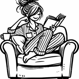 6 Relaxing Girl SVG Cut File - Girl Reading in Pajamas, Chair ...