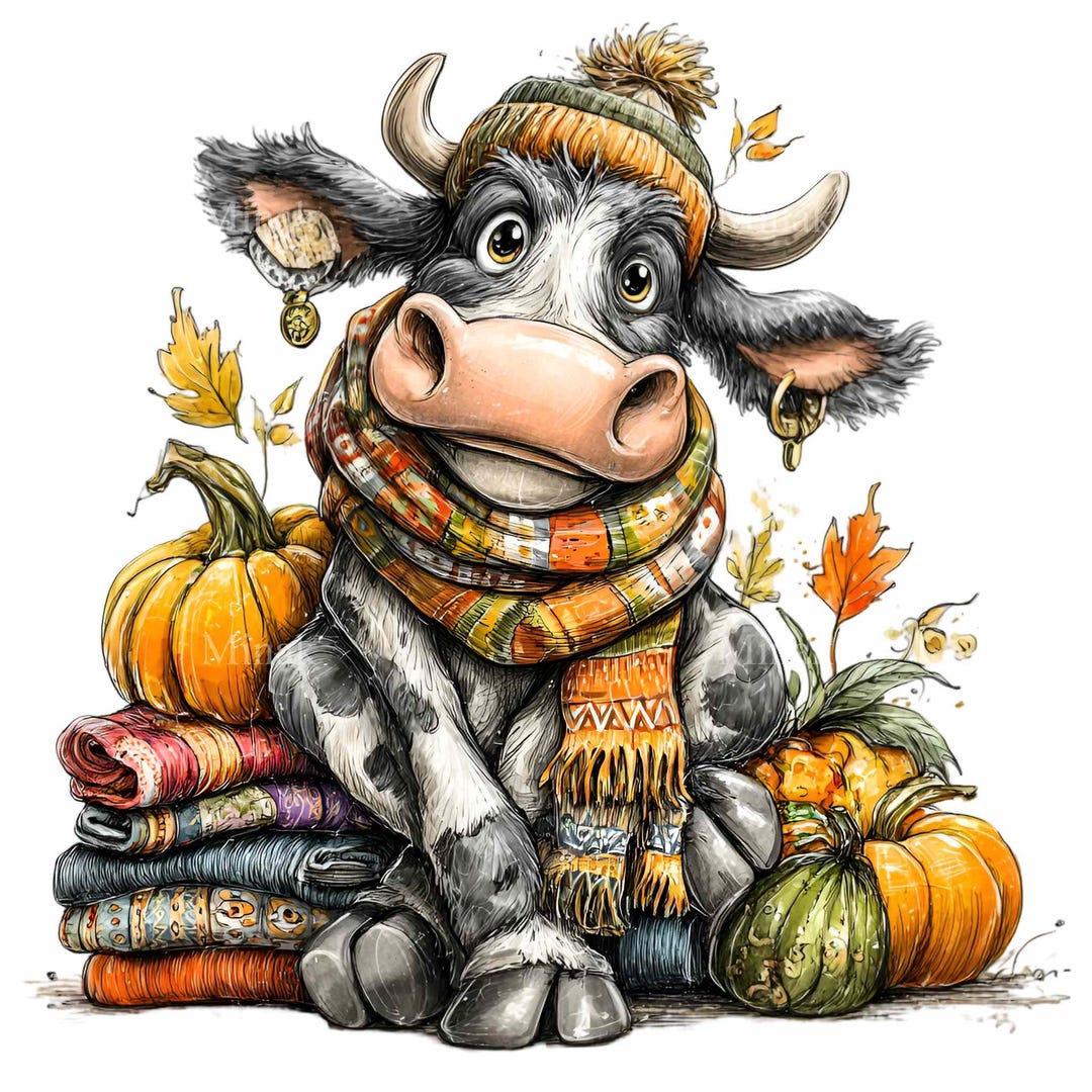 12 PNG Funny Fall Cow Clipart – Autumn Pumpkin Cow PNG – Cute Farm ...