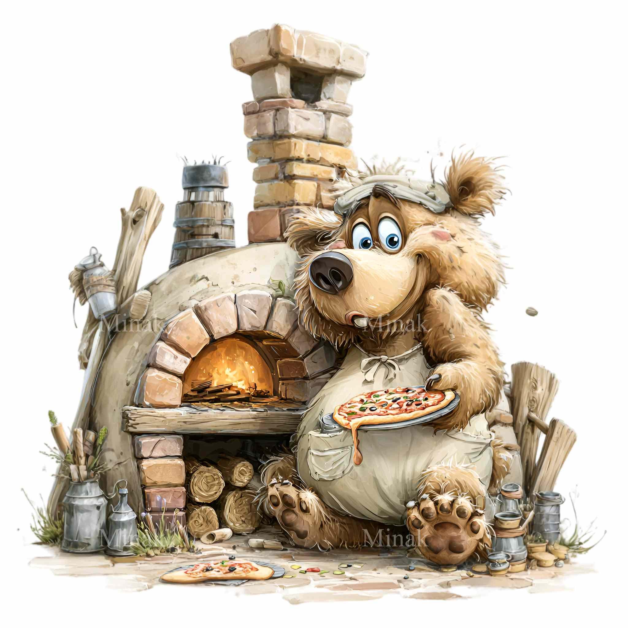 16 PNG Bear Baker Pizza Clipart, Animal Chef Illustration, Wood Oven ...