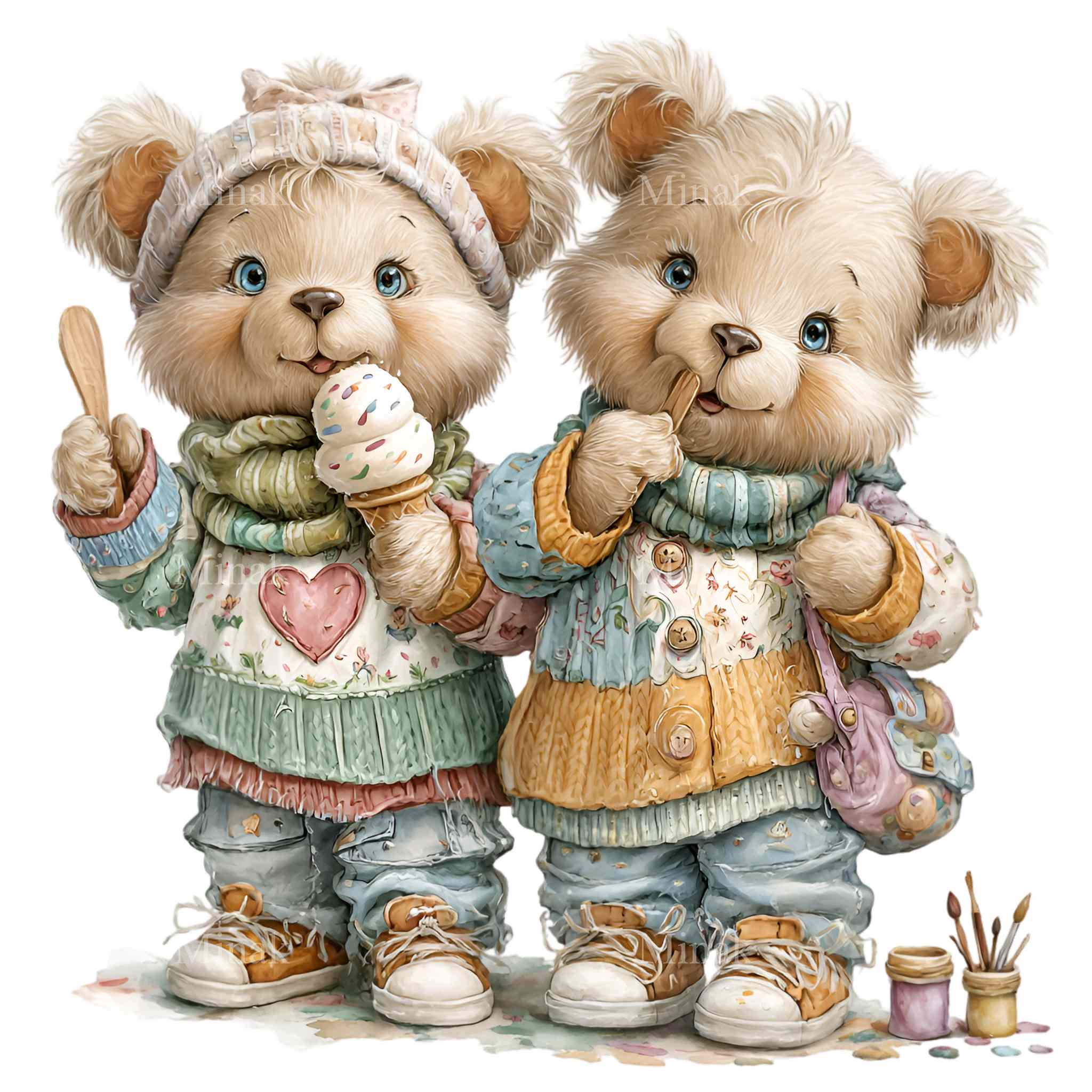 16 PNG Ice Cream Bears – Dessert Animal Clipart, Pair Kids Party Decor ...