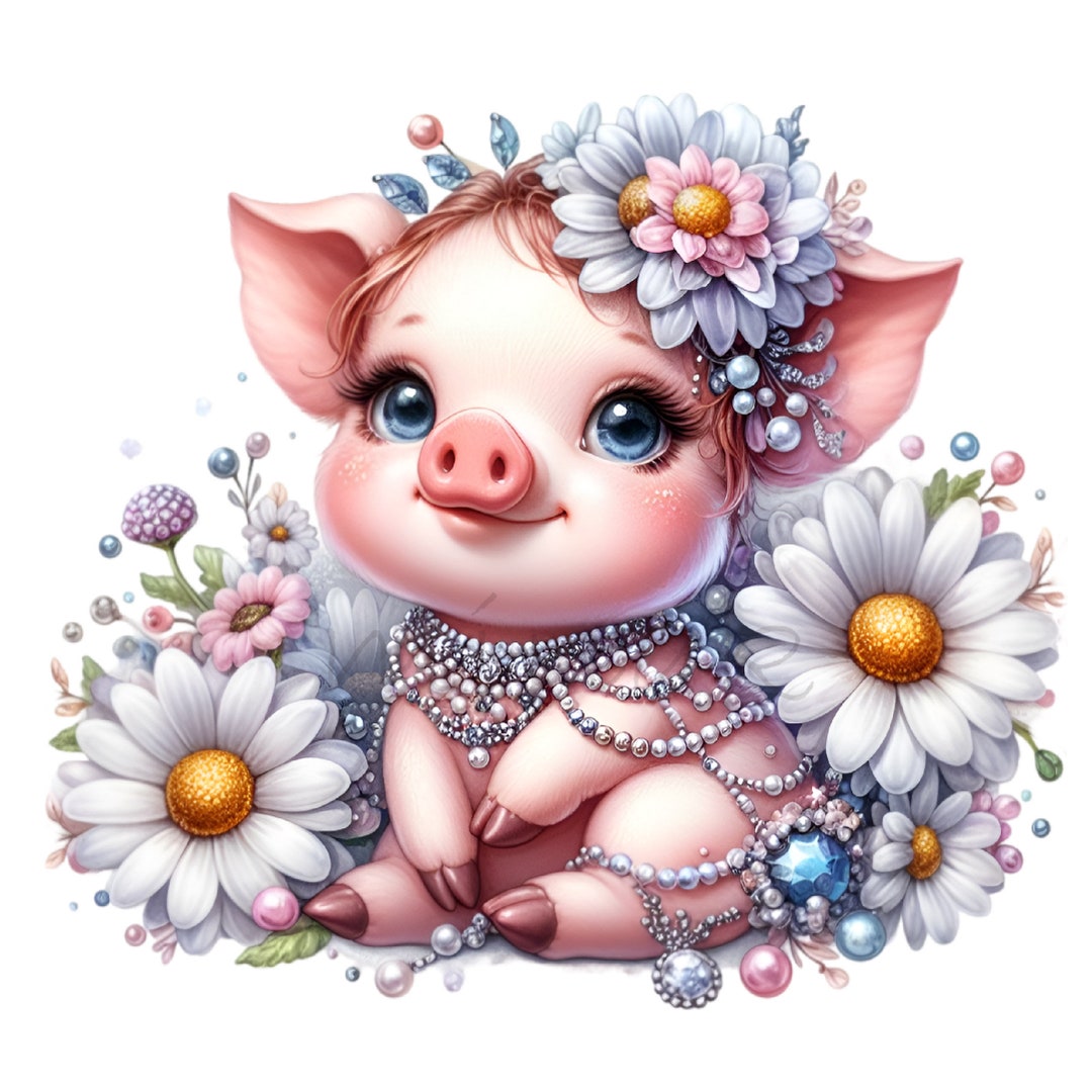 14 Cute Piglet Clipart PNG, Daisy Pig, Floral Piglet, Transparent ...