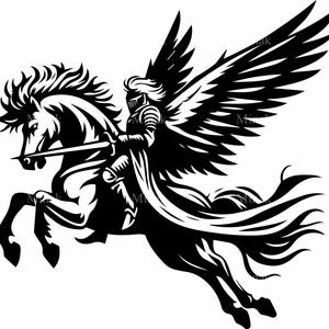 5 SVG Flying Knight on Horse SVG – Medieval Angelic Warrior Cut File ...