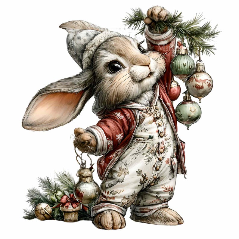 16 PNG Festive Bunny Clipart – Cute Winter Rabbit PNG – Holiday Animal ...