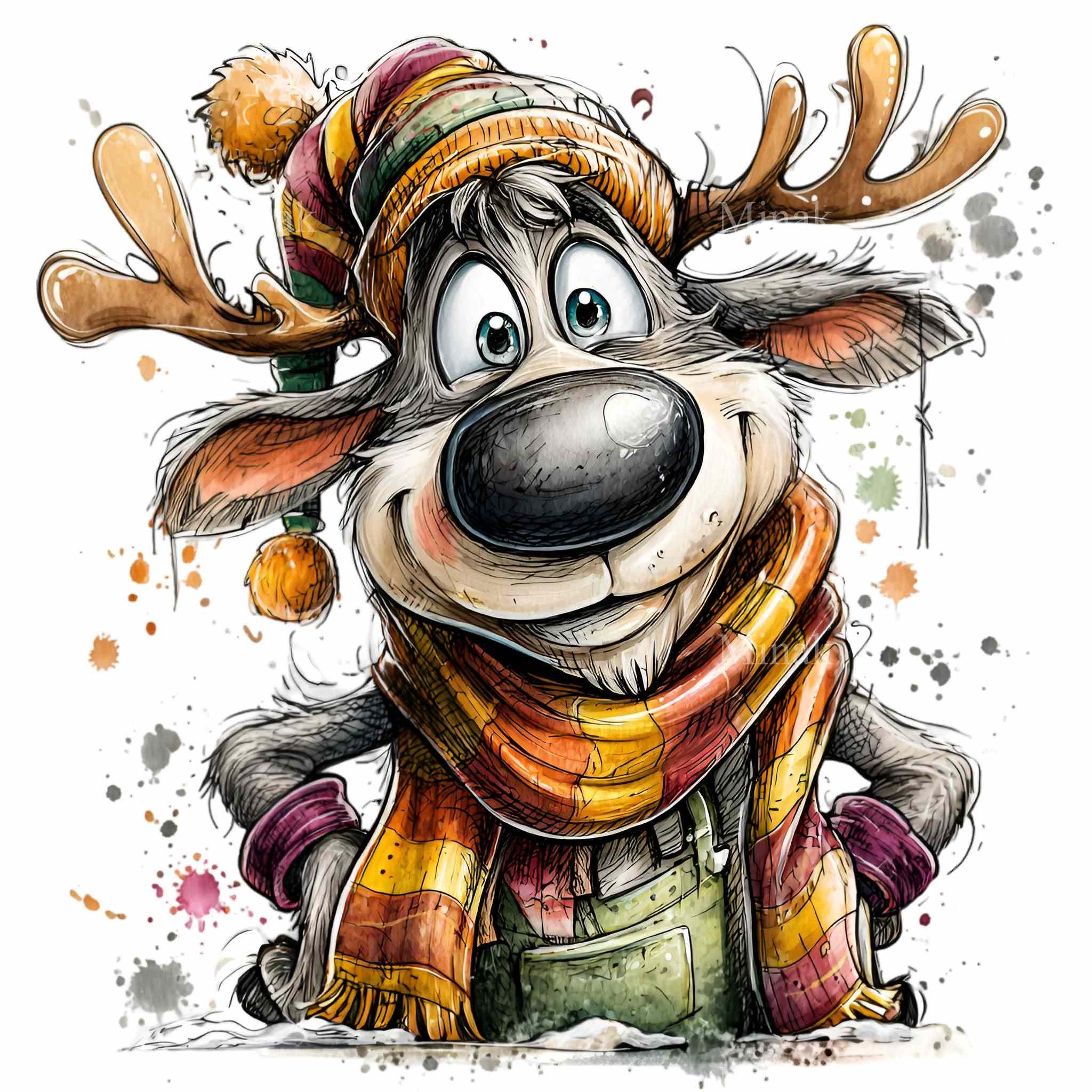 14 PNG Holiday Animal Clipart – Quirky Reindeer PNG – Cute Cartoon ...