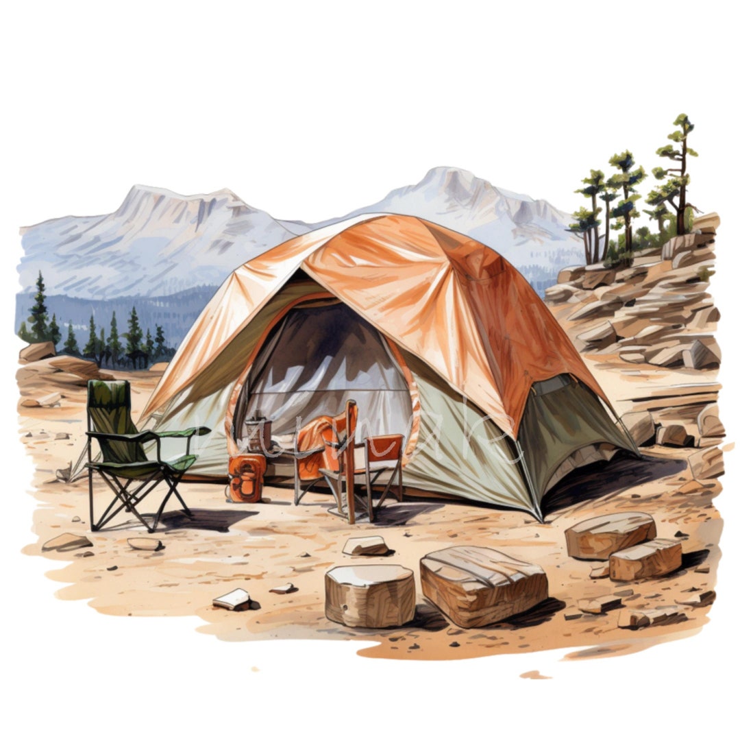 10 Camping Scene PNG Clipart - Tent With Chairs in Scenic Mountain ...