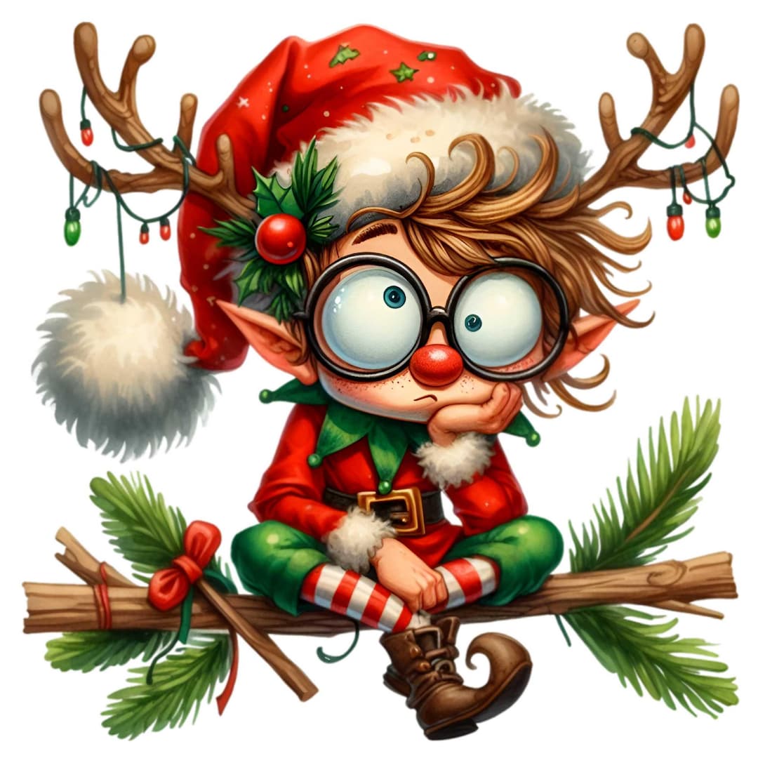 12 Funny Christmas Elf PNG Clipart, Silly Holiday Elf With Antlers ...
