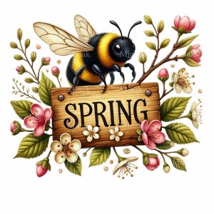 12 Spring Bee PNG Clipart, Cute Bumblebee With Flowers, Whimsical ...