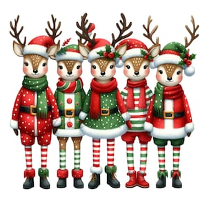 Christmas Reindeer Clipart, 14 Festive Holiday Deer PNG, Santa and Elf ...