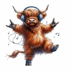 Highland Cow With Headphones Clipart, 15 Adorable Music-loving Cow PNG ...