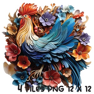 Vibrant Rooster PNG Clipart Set | 4 Floral Rooster Illustrations ...